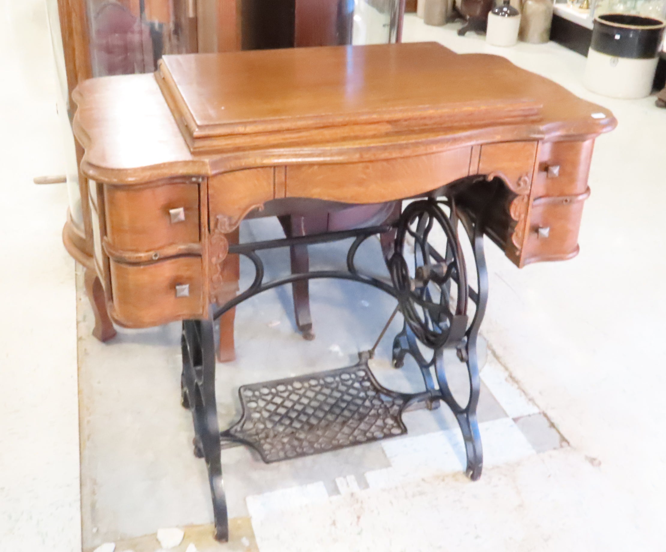 Antique Davis Treadle Oak Fold Out Sewing Machine Side Drawers – Rocky ...